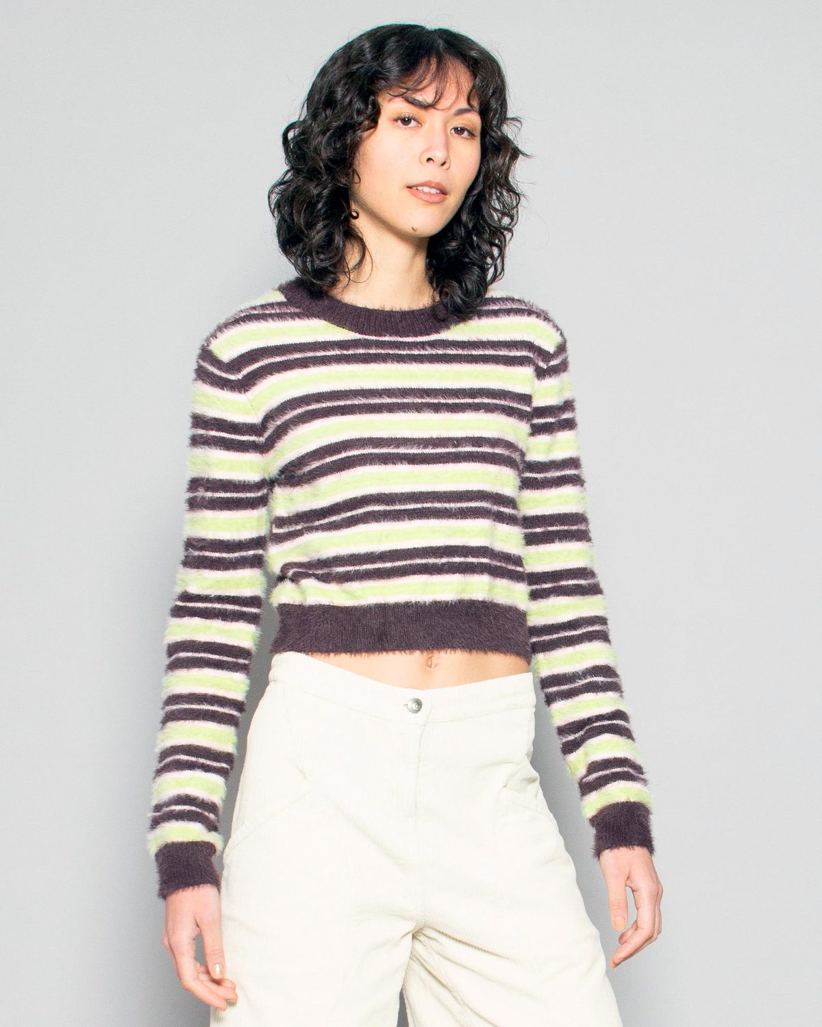 Persons Vera Fuzzy Sweater - Matcha Stripe | Garmentory