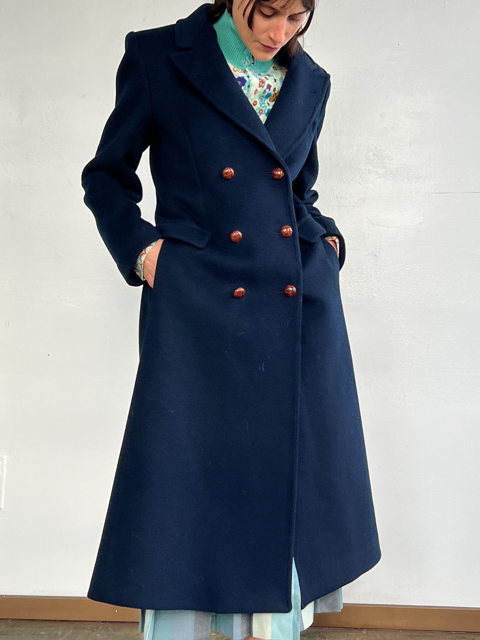 Vintage Blue Wooden Button Coat - Blue | Garmentory