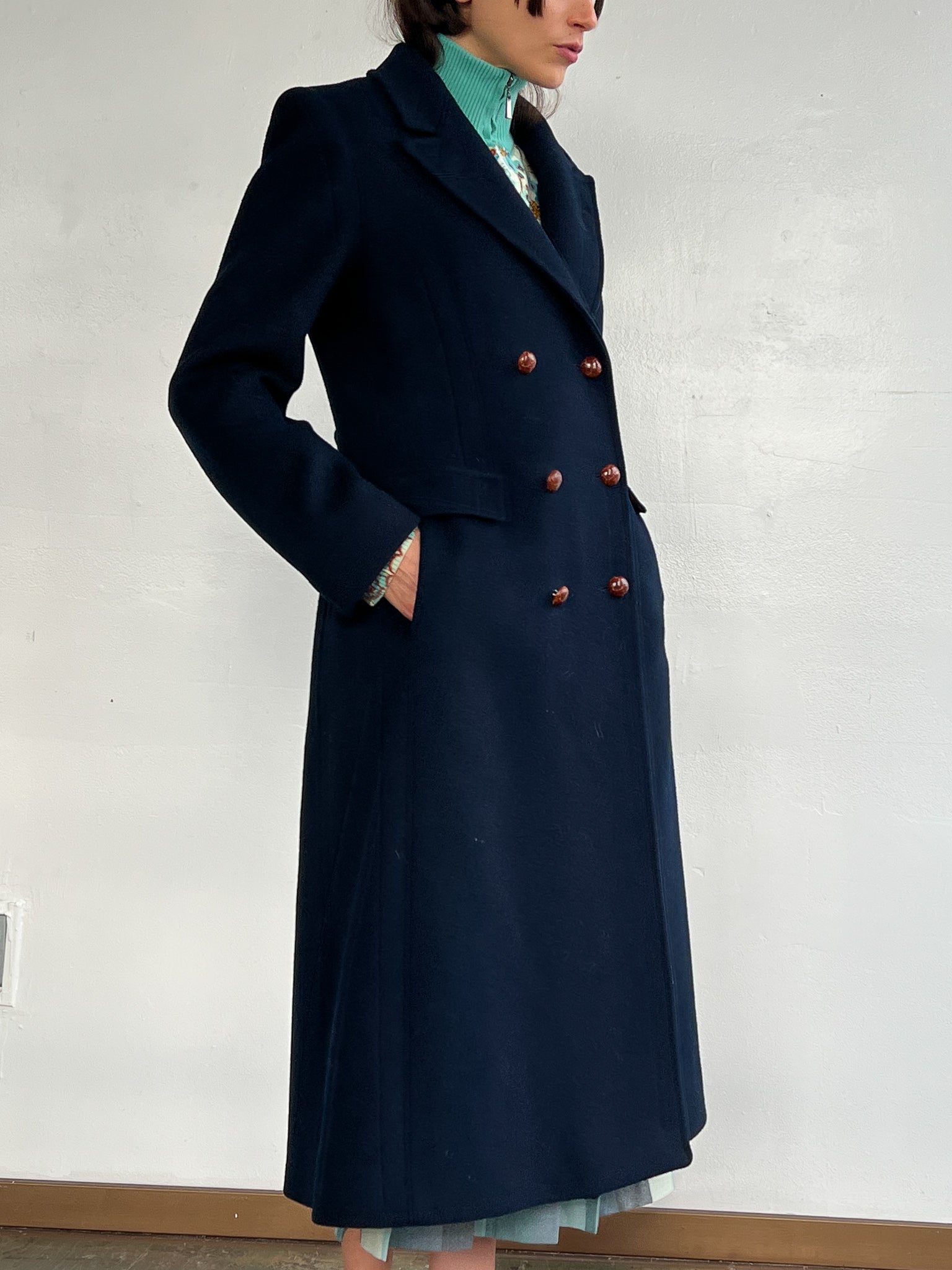 Vintage Blue Wooden Button Coat - Blue | Garmentory