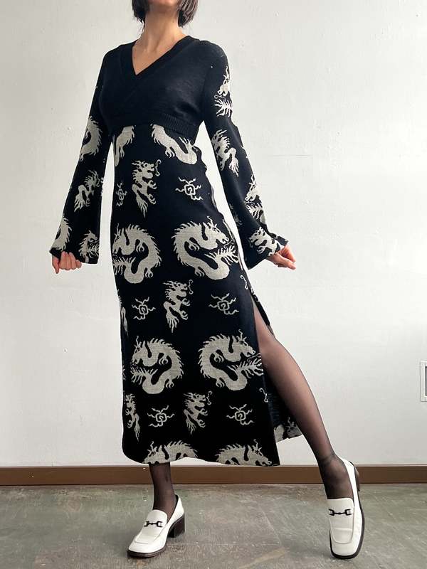 Vintage Banshee Dragon Knit Dress - Black | Garmentory