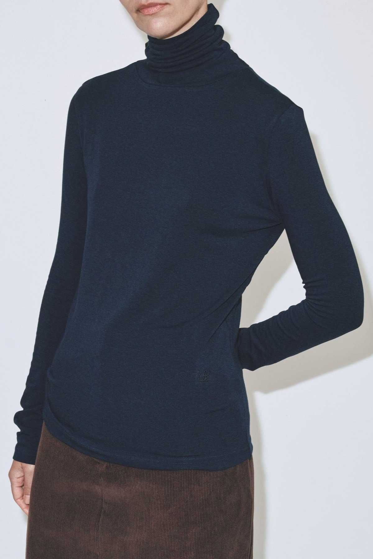 Mijeong Park Roll Neck Jersey Top - Navy | Garmentory