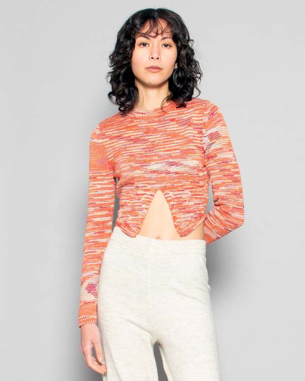 Persons Wess Split Front Crop Top - Creamsicle | Garmentory