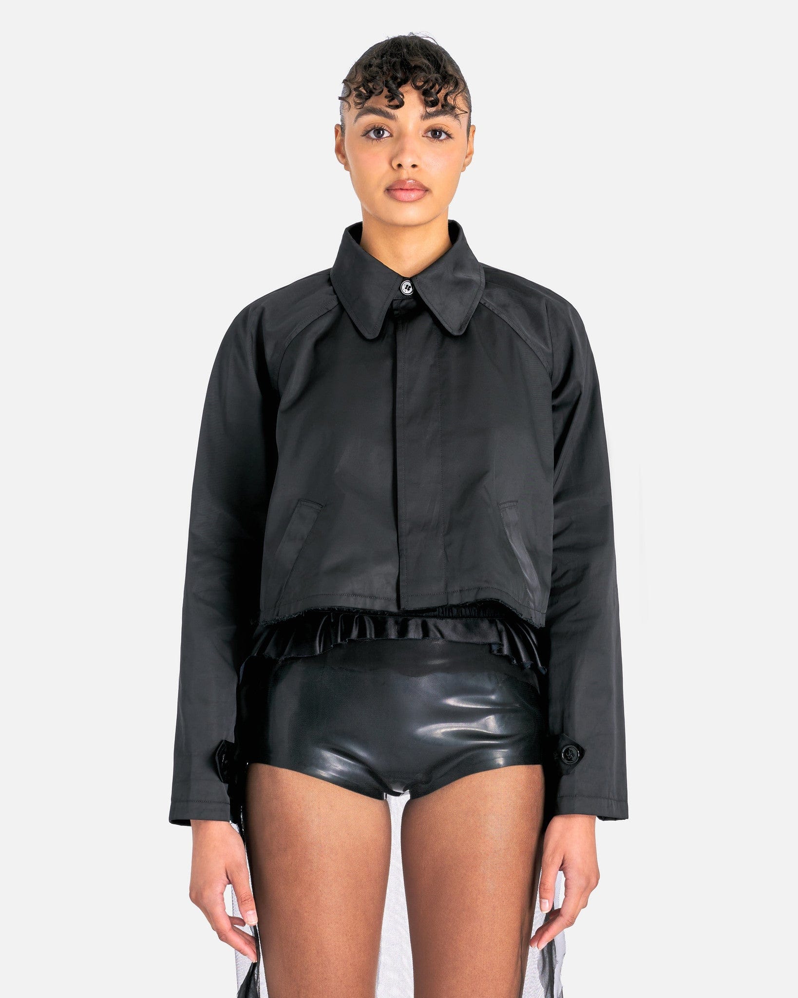 MM6 Maison Margiela Polyester Twill Cropped Jacket - Black | Garmentory