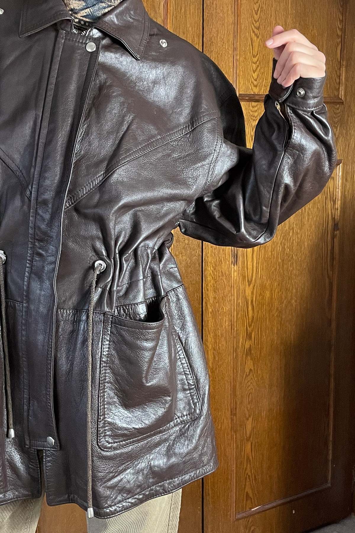 1990s Leather Jacket With Drawstring Waist | Garmentory