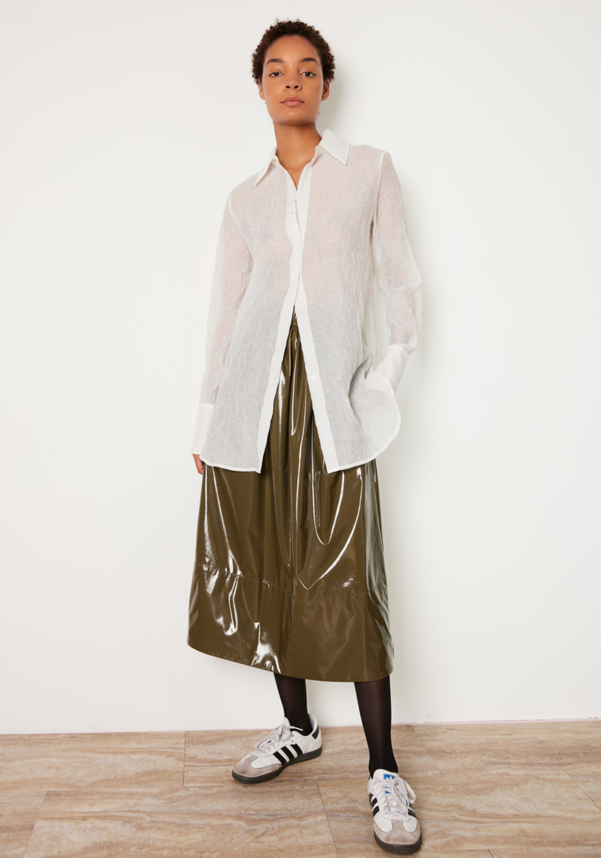 Tibi Light Weight Stretch Smocking Skirt - Wood | Garmentory