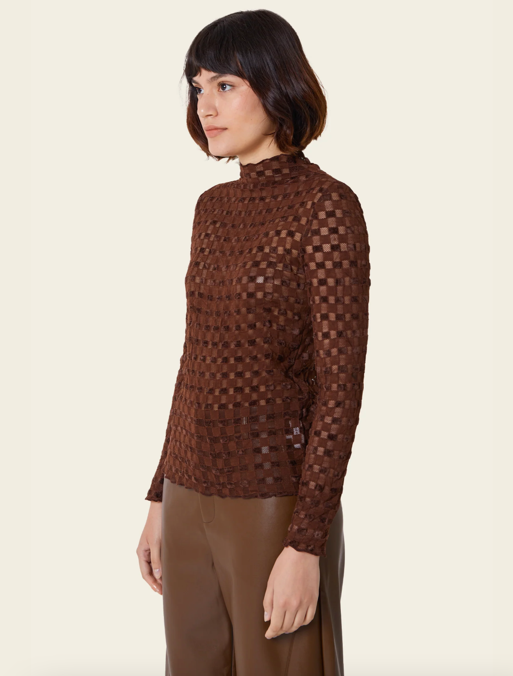 Find Me Now Harmony Checkered Mesh Top - Chocolate Lab | Garmentory