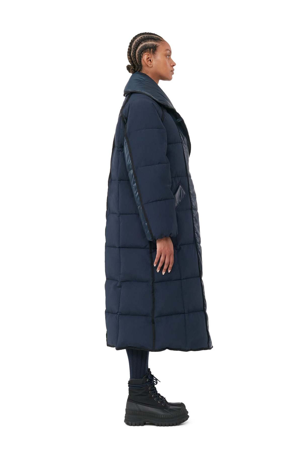 Ganni Mix Puffer Oversized Coat - Sky Captain | Garmentory