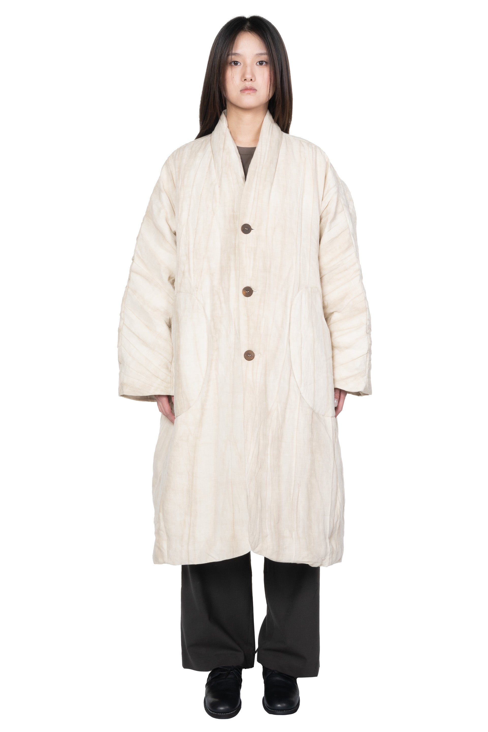 Kar Padded Long Coat - Ivory White | Garmentory