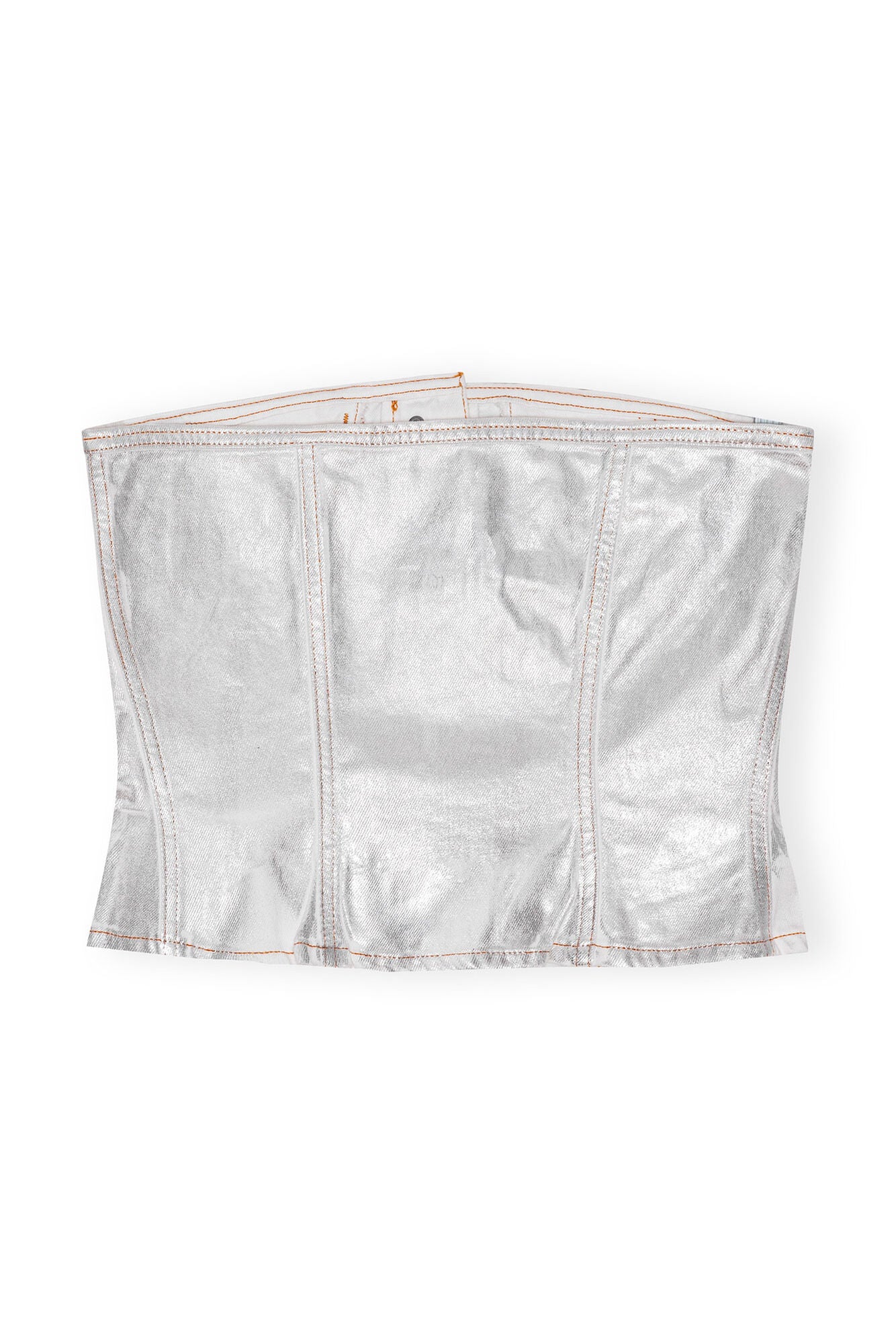 Ganni Foil Denim Corset - Bright White Silver | Garmentory