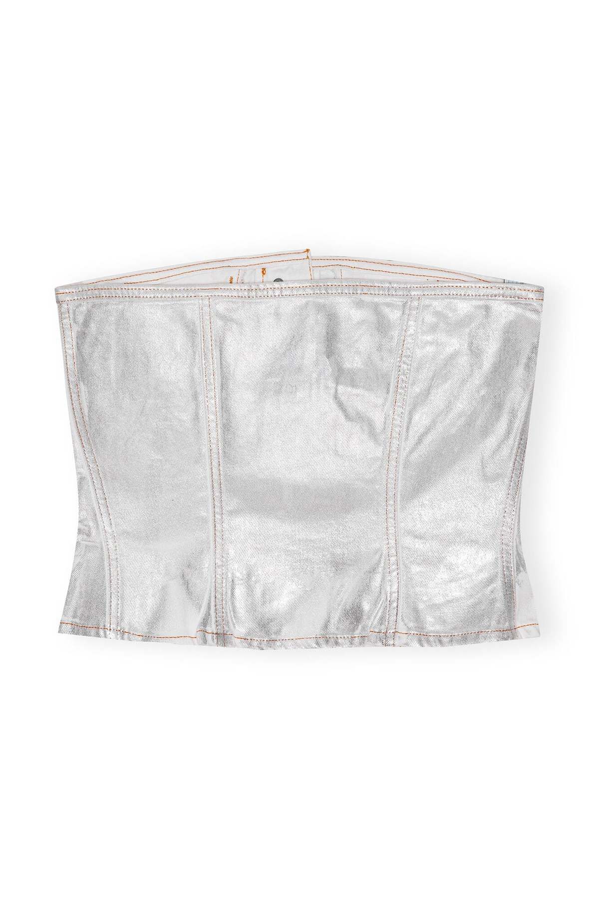 Ganni Foil Denim Corset - Bright White Silver | Garmentory