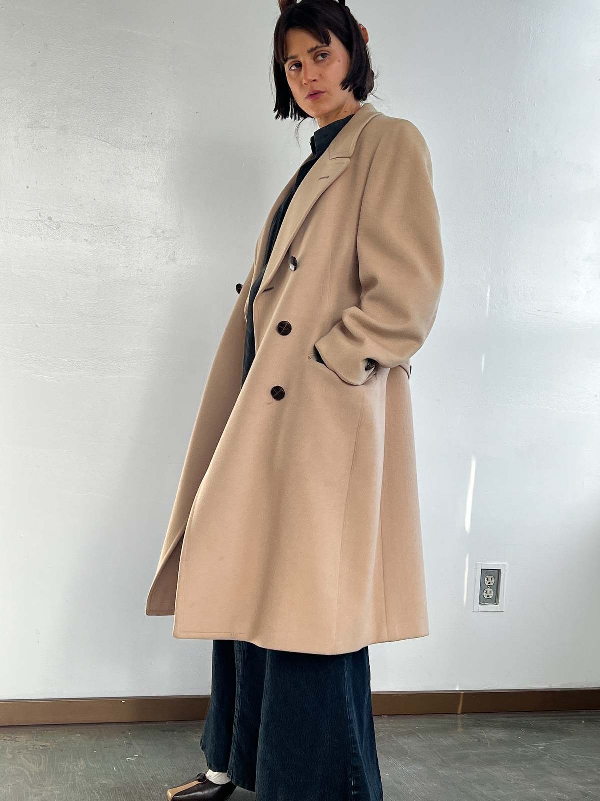 Wool CD Double Breasted Trench - Tan | Garmentory