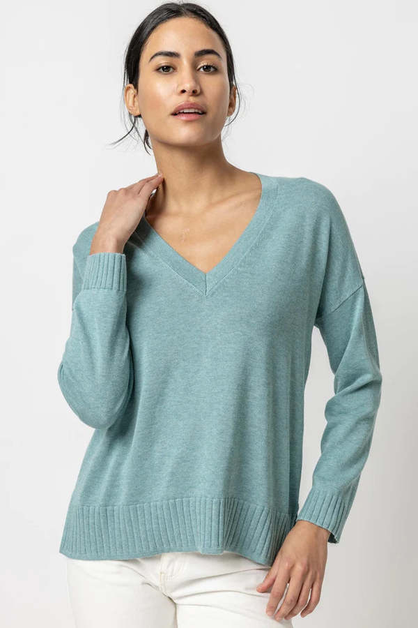 Lilla P. Easy Back Seam V-Neck Sweater | Garmentory