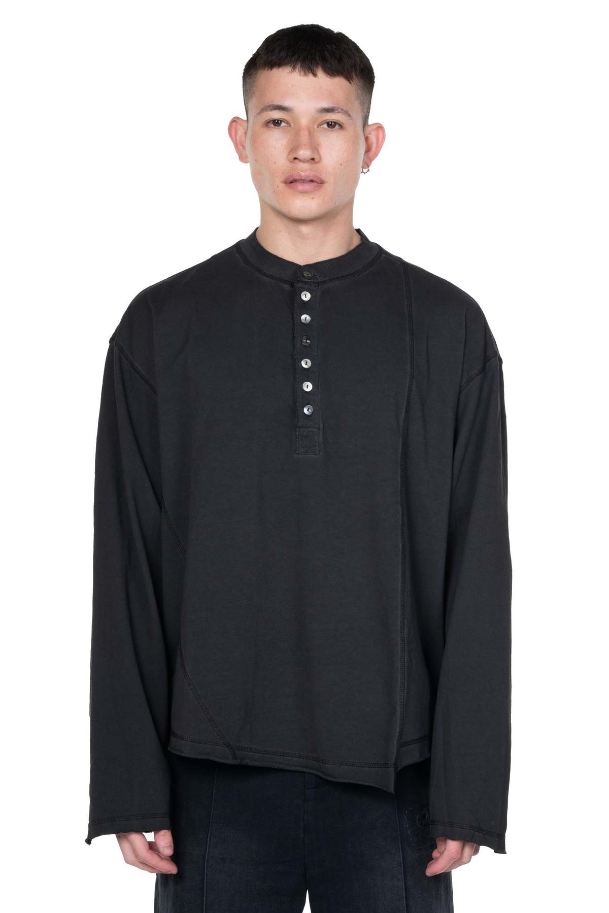 Professor.E E Henley Top - Cold Dyed Grey | Garmentory