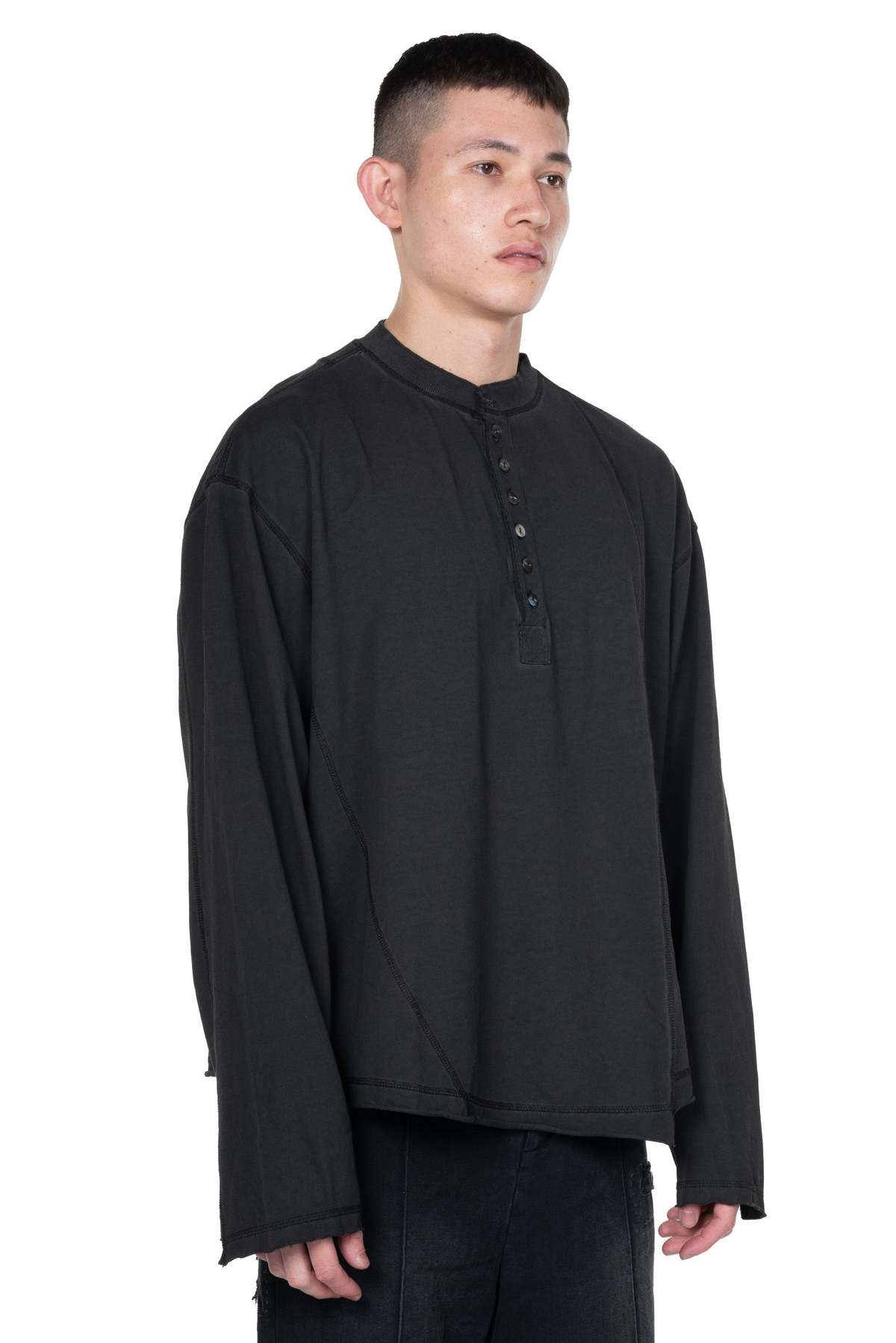 Professor.E E Henley Top - Cold Dyed Grey | Garmentory