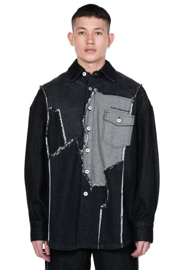 Feng Chen Wang Raw Edge Patchwork Denim Jacket | Garmentory