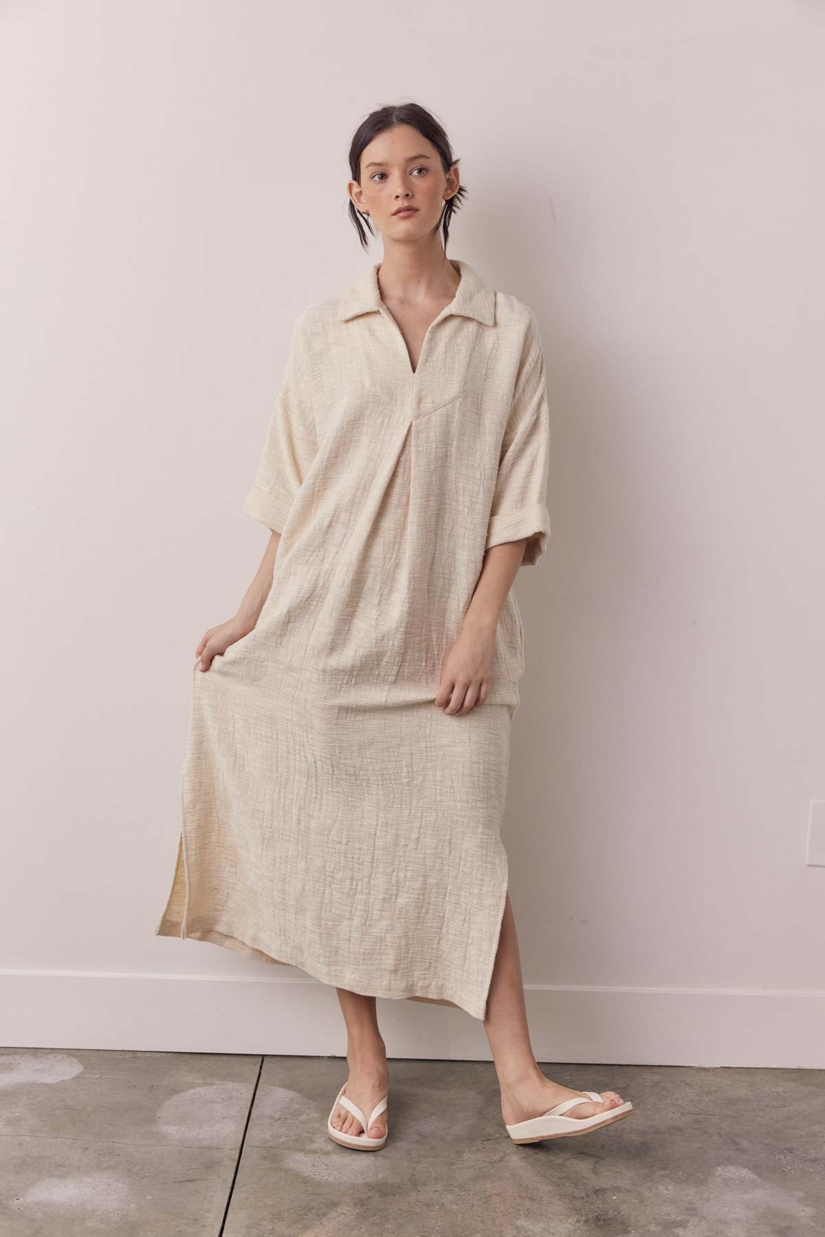 Amente Back Sharing Midi Dress - Oatmeal | Garmentory