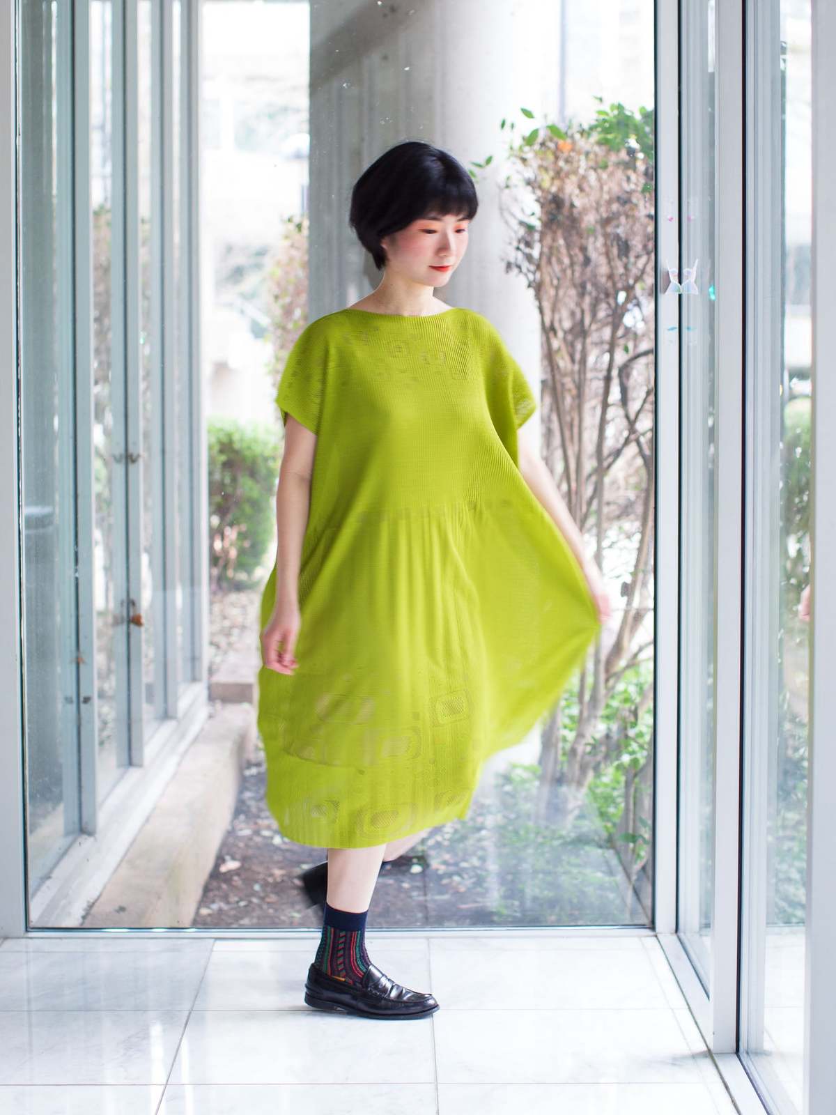 M. & Kyoko Pleated Dress - Green | Garmentory