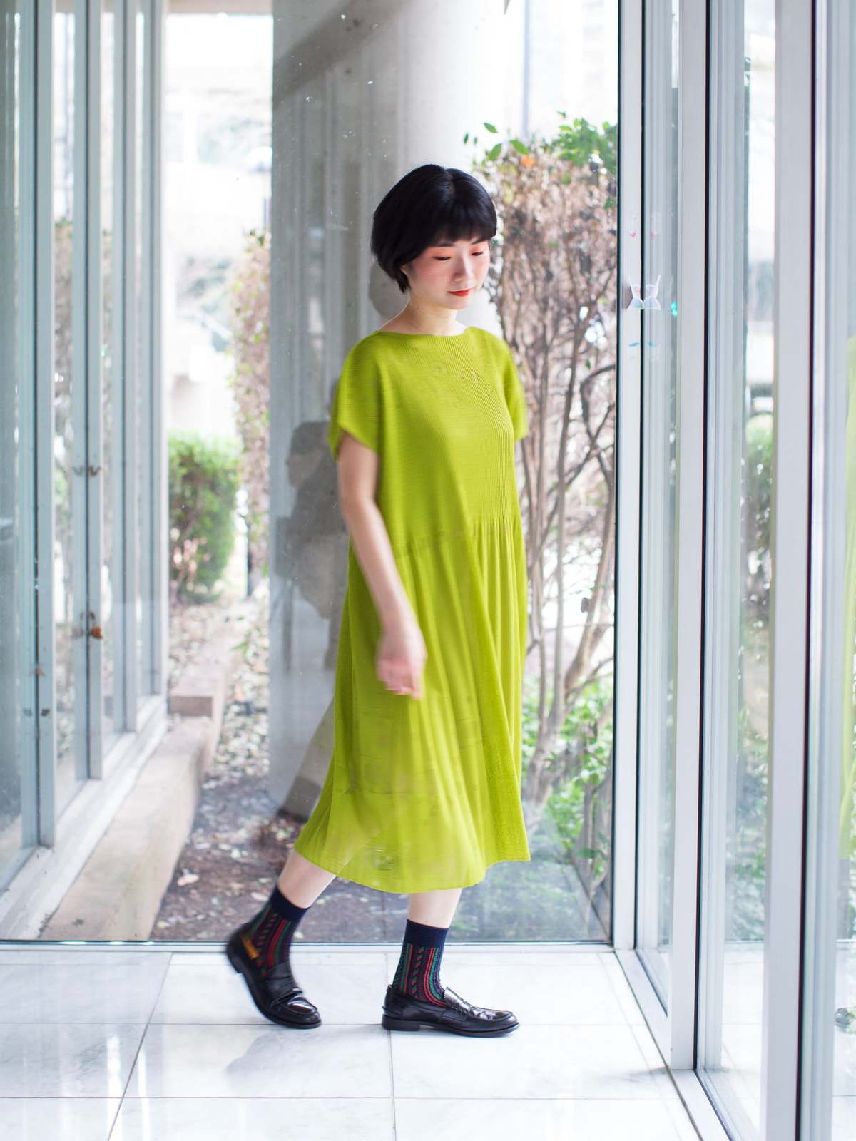 M. & Kyoko Pleated Dress - Green | Garmentory
