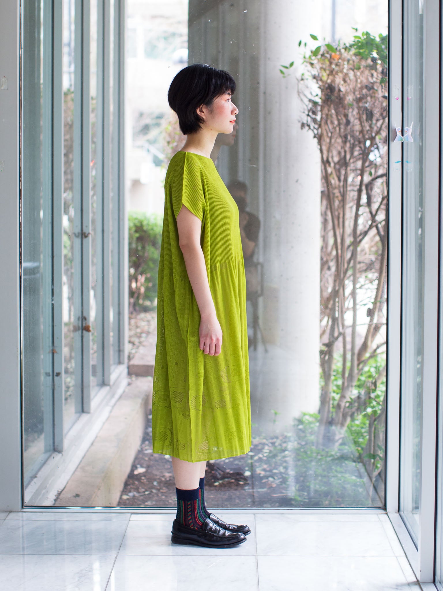 M. & Kyoko Pleated Dress - Green | Garmentory