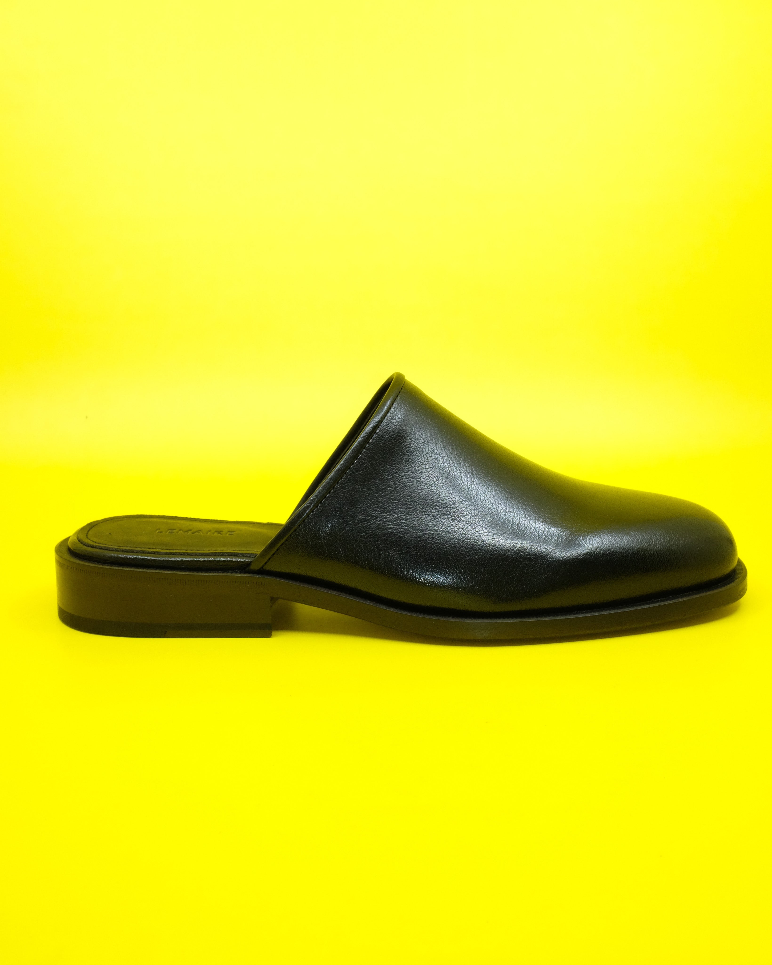 Lemaire Shiny Leather Square Mule - Black | Garmentory