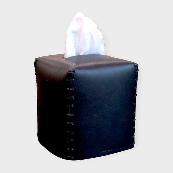 Made Solid Leather Tissue Box Cover - Black | Garmentory