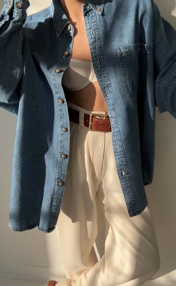 Vintage Unisex Perfect Button Down - Medium Wash Denim | Garmentory