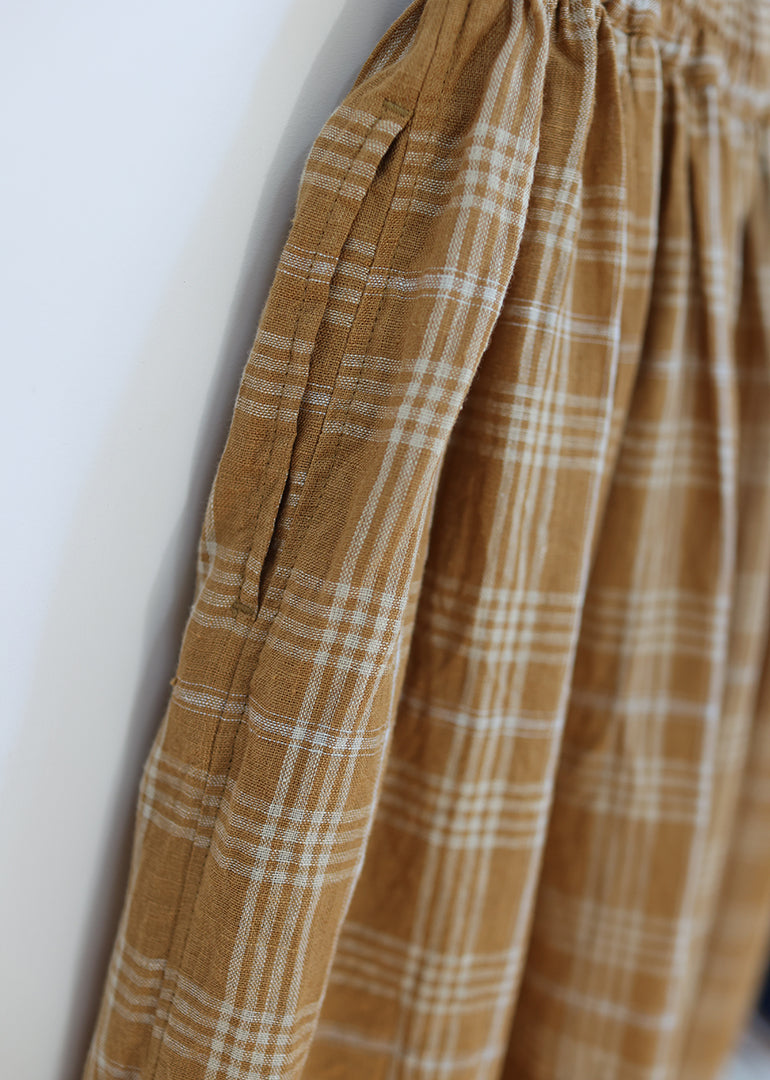 Ichi Antiquites Linen Check Skirt - Camel | Garmentory