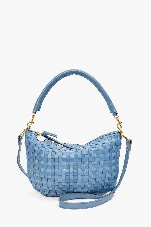 Clare V. Petit Moyen Messenger - Light Blue Woven Checker | Garmentory