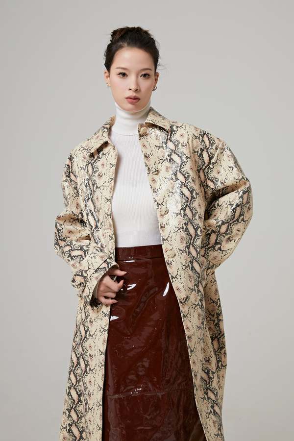 Rochas PYTHON EFFECT LEATHER COAT - LIGHT BEIGE | Garmentory