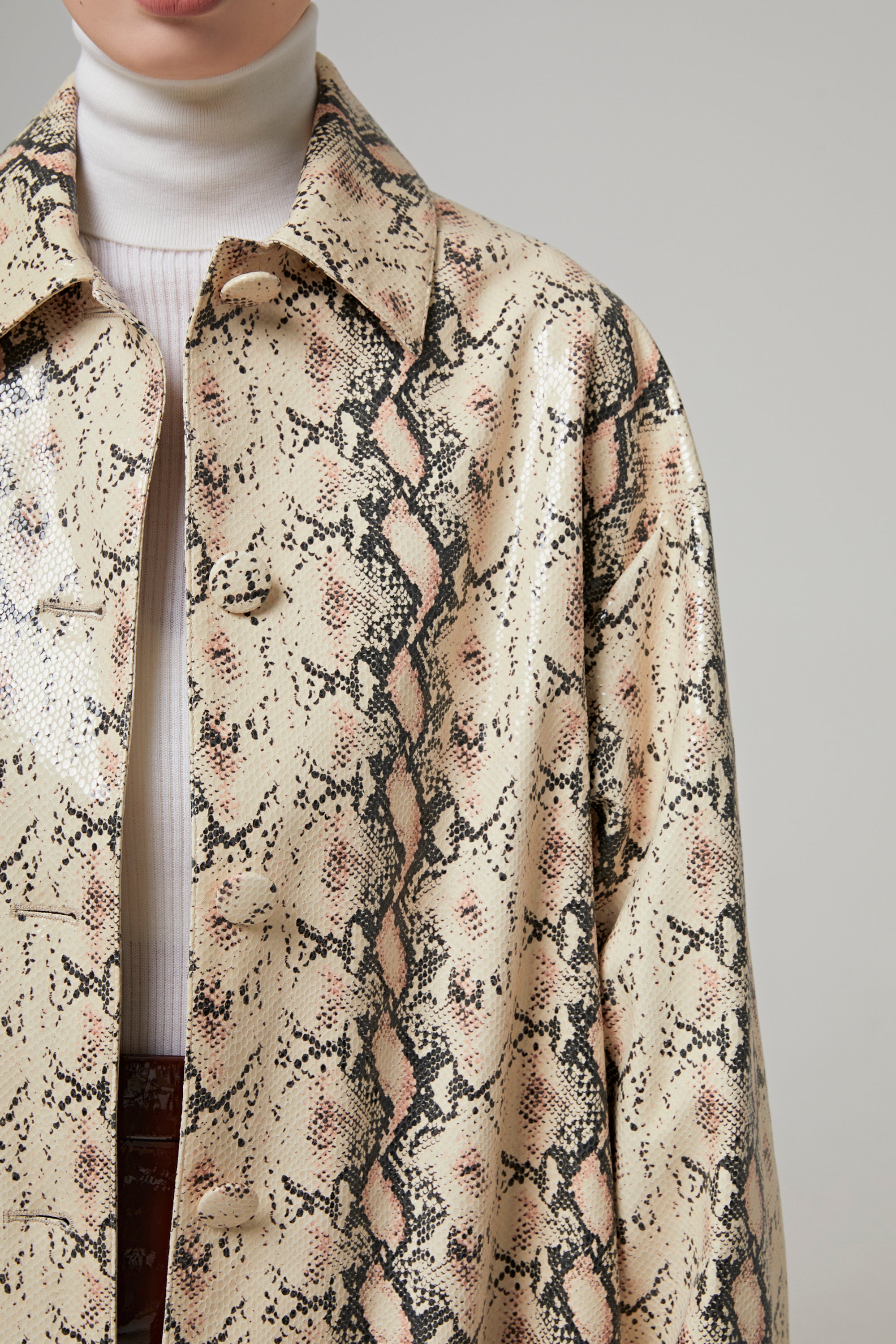 Rochas PYTHON EFFECT LEATHER COAT - LIGHT BEIGE | Garmentory