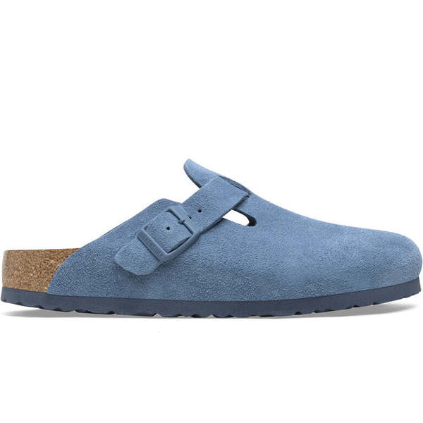 Birkenstock Boston Soft Footbed Suede Leather Slippers - Elemental Blue ...