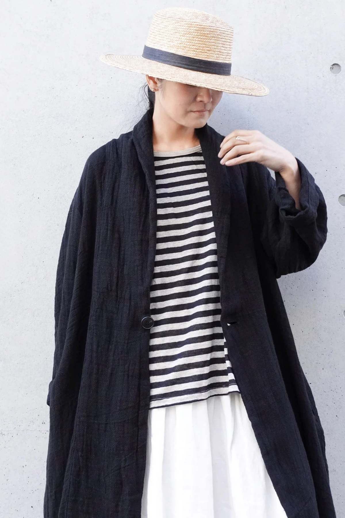 Linen Dobby Azumadaki Robe Duster - Black | Garmentory