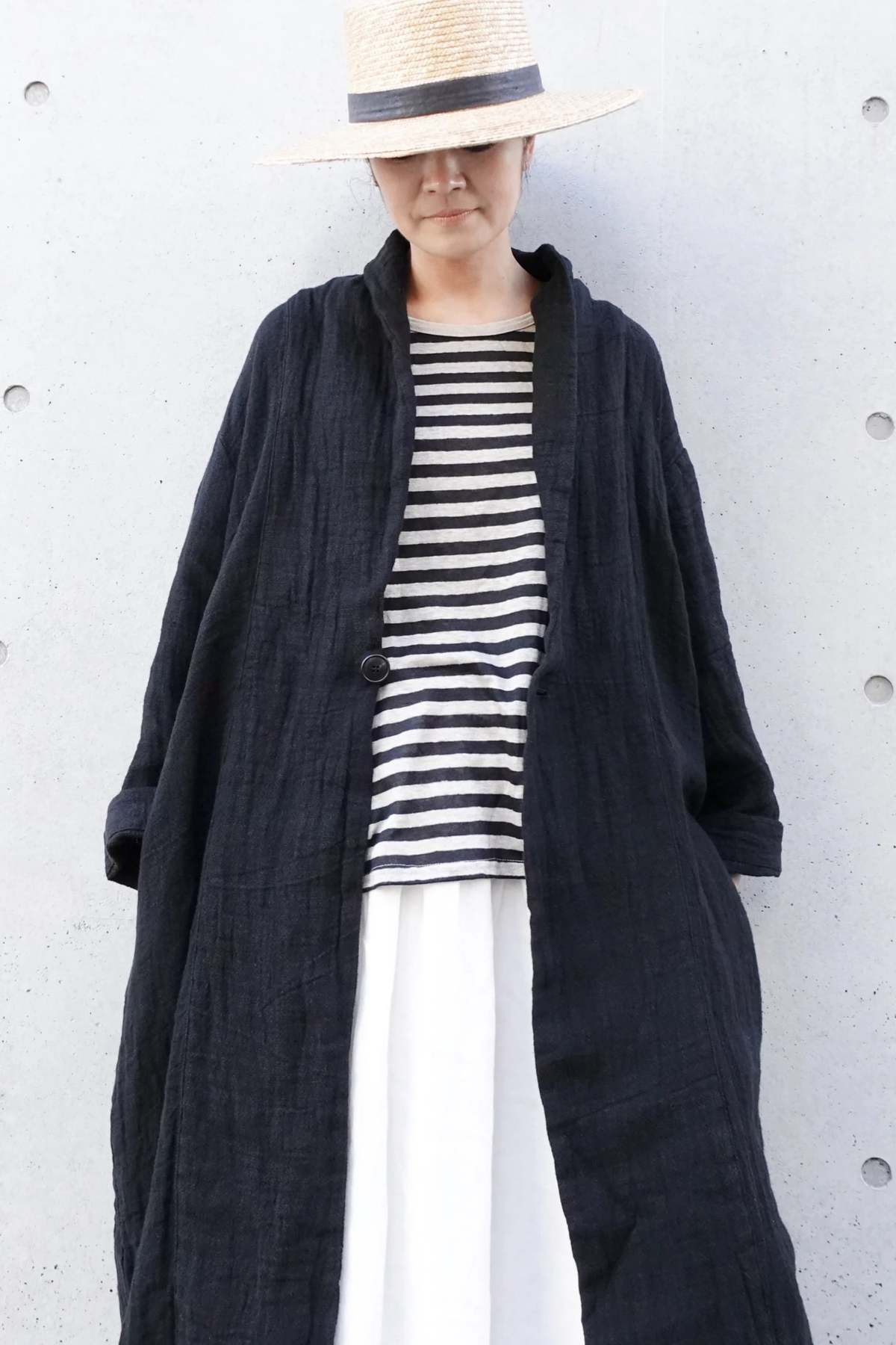 Linen Dobby Azumadaki Robe Duster - Black | Garmentory
