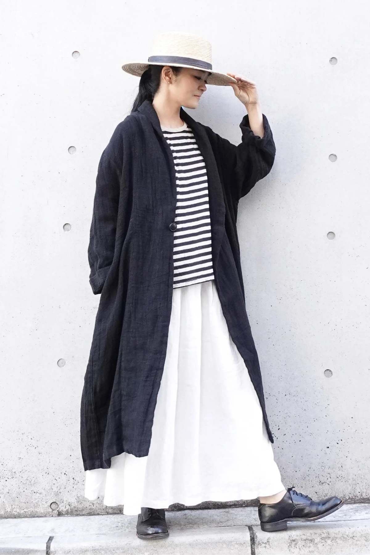 Linen Dobby Azumadaki Robe Duster - Black | Garmentory