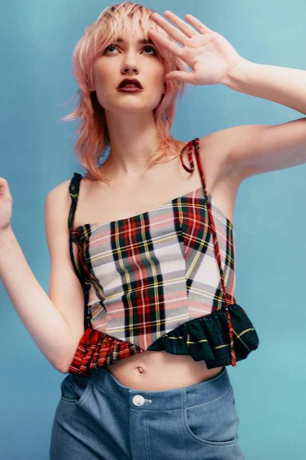 Eliza Faulkner Imperfect Candy Corset - White Plaid | Garmentory