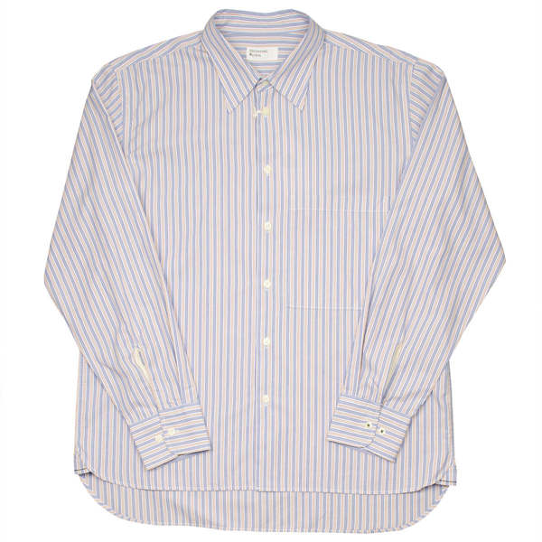 Universal Works Square Pocket Busy Stripe Cotton Shirt - Blue/Orange ...