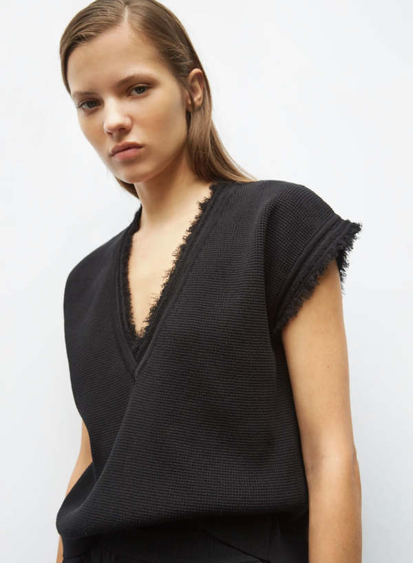 Molli Salvador Fringe V Neck Top Black Garmentory