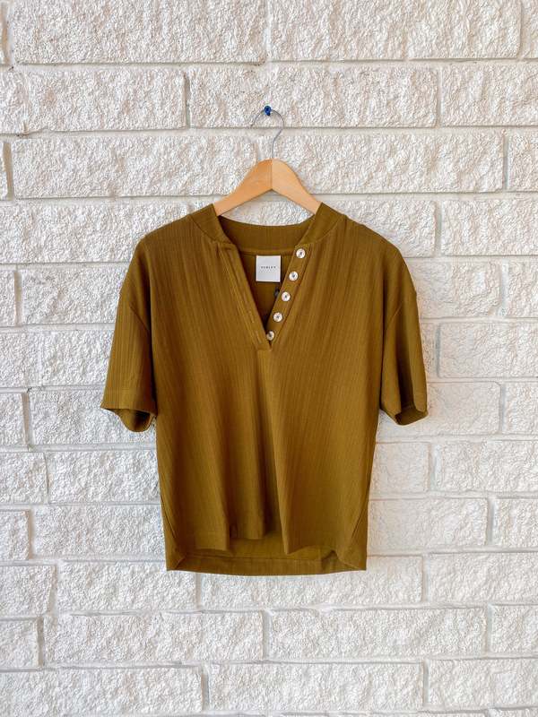 Varley +Kasey Mock Placket Rib Tee - Military Olive | Garmentory