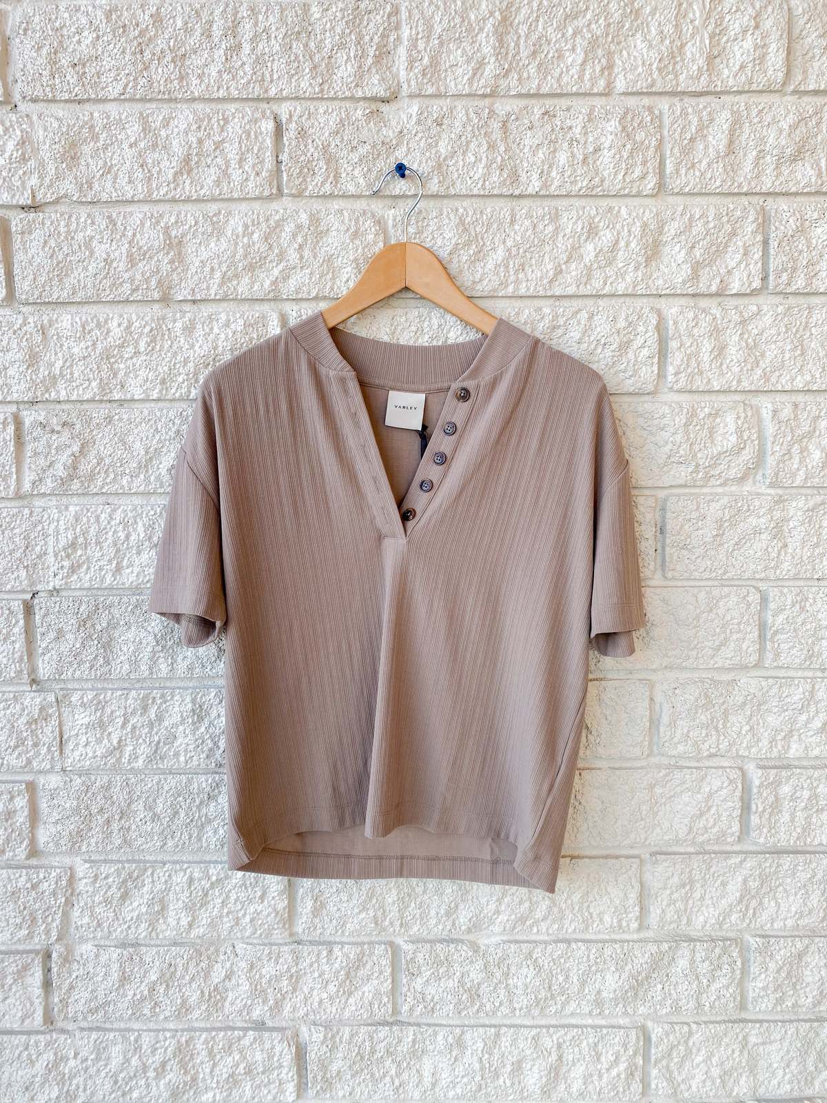 Varley Kasey Mock Placket Rib Tee - Cinder | Garmentory