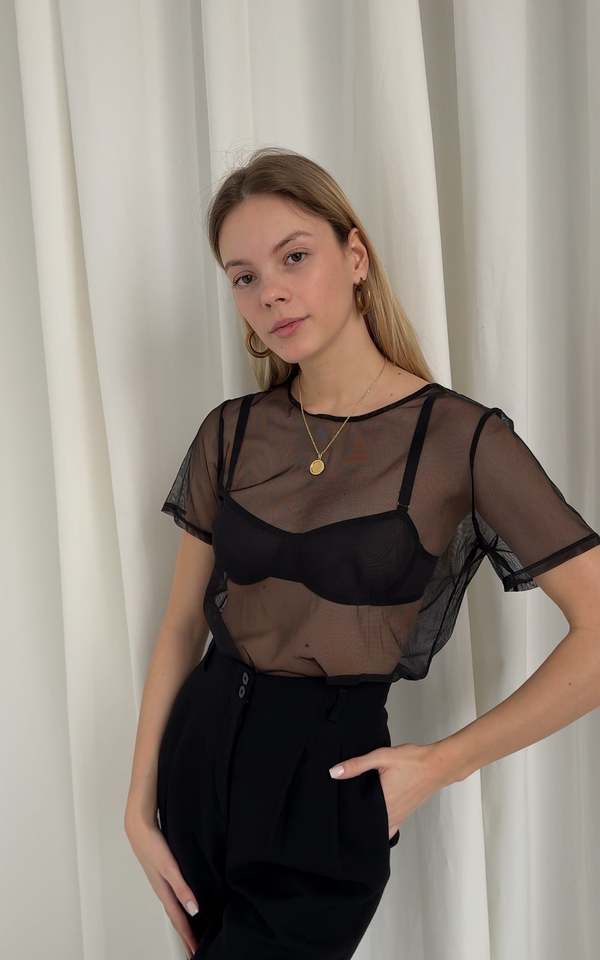 Vintage Sheer Short Sleeve Blouse - Onyx | Garmentory