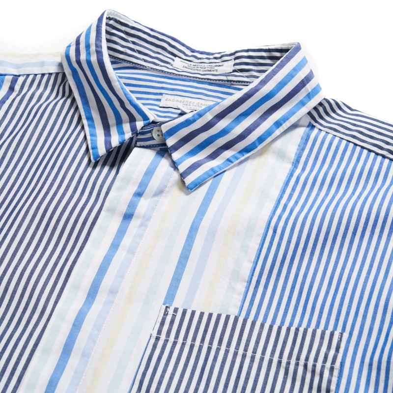 Engineered Garments Combo Short Collar Shirt - Navy Candy Stripe ...