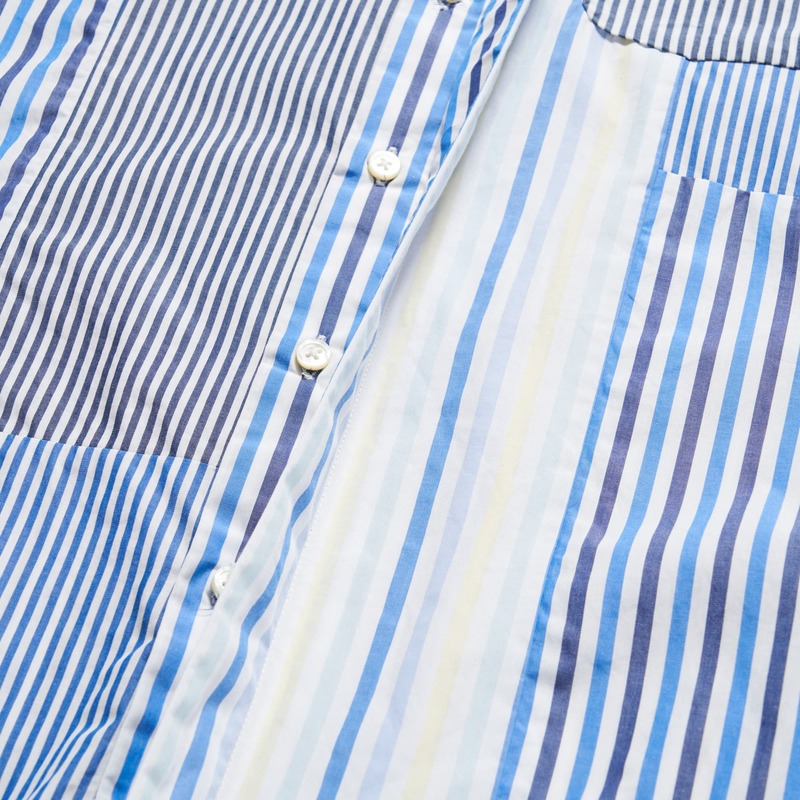 Engineered Garments Combo Short Collar Shirt - Navy Candy Stripe ...