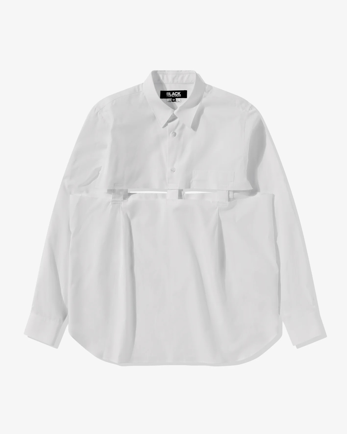 BLACK Comme Des Garçons Split Reversed Half Button Up Shirt - White ...