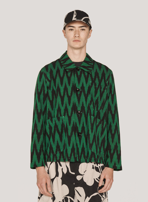 YMC Labour Chore Jacket - Black/Green Print | Garmentory
