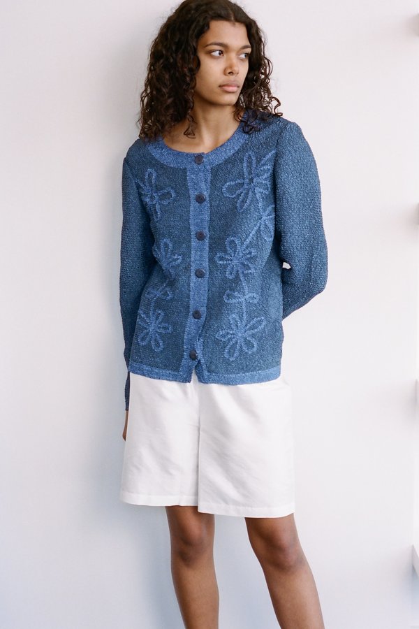WOLF & GYPSY X JOAN Micro Pleat Daisy Cardigan - Blue | Garmentory