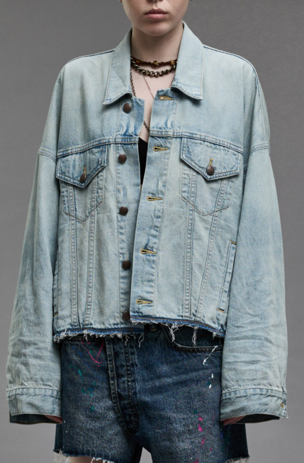 R13 Oversized Cut Off Trucker Jacket - Lennon Blue | Garmentory