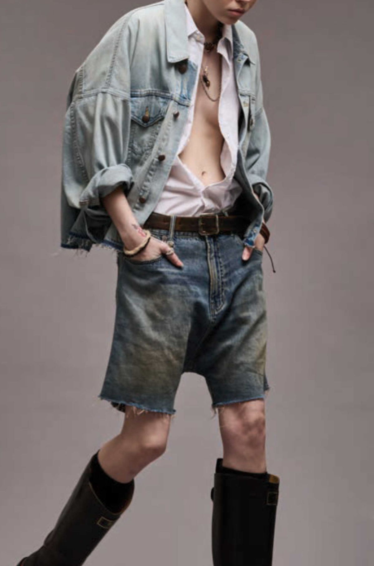 R13 Oversized Cut Off Trucker Jacket - Lennon Blue | Garmentory