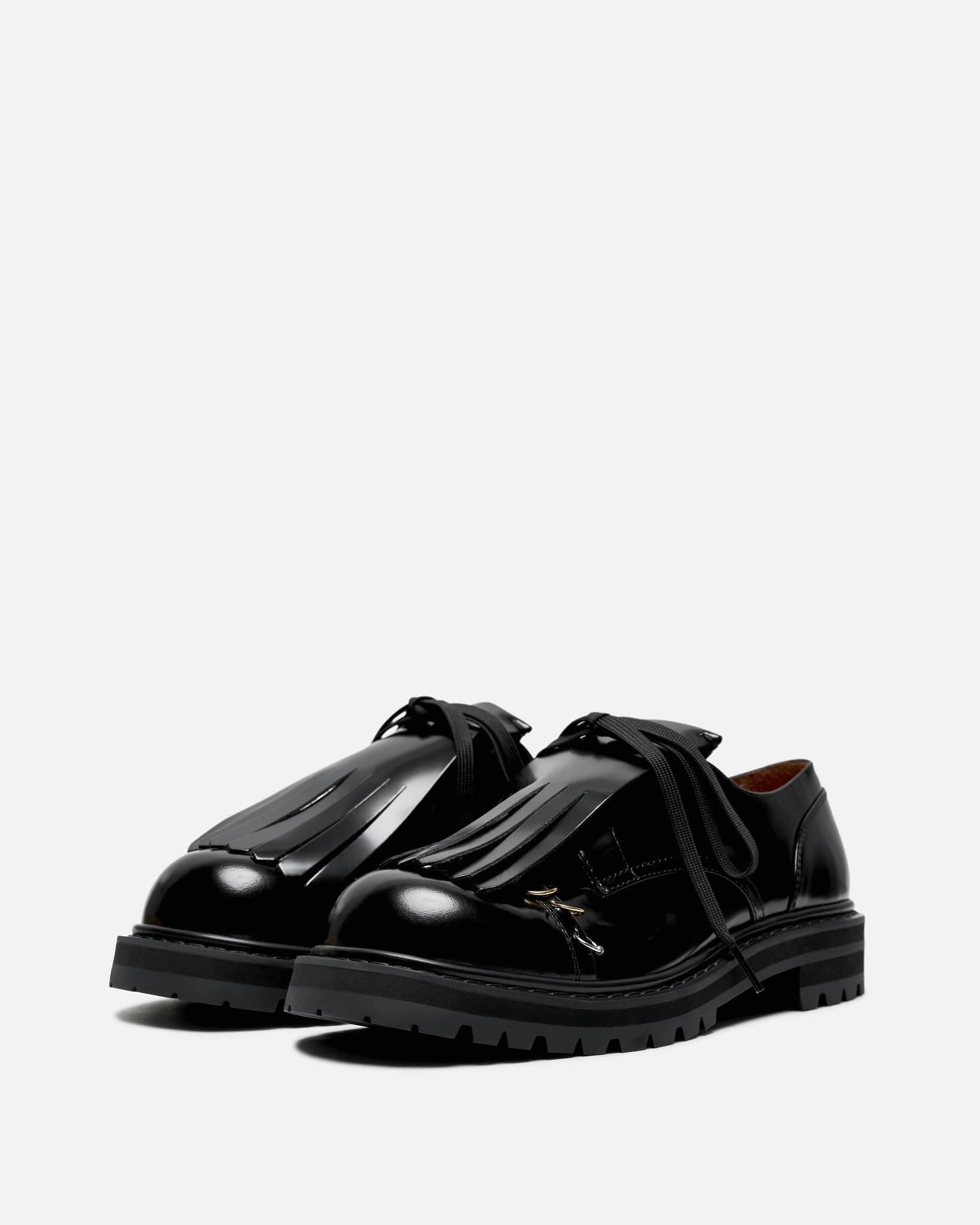 Marni Leather Dada Derby Shoe with Maxi Fringe - Black | Garmentory