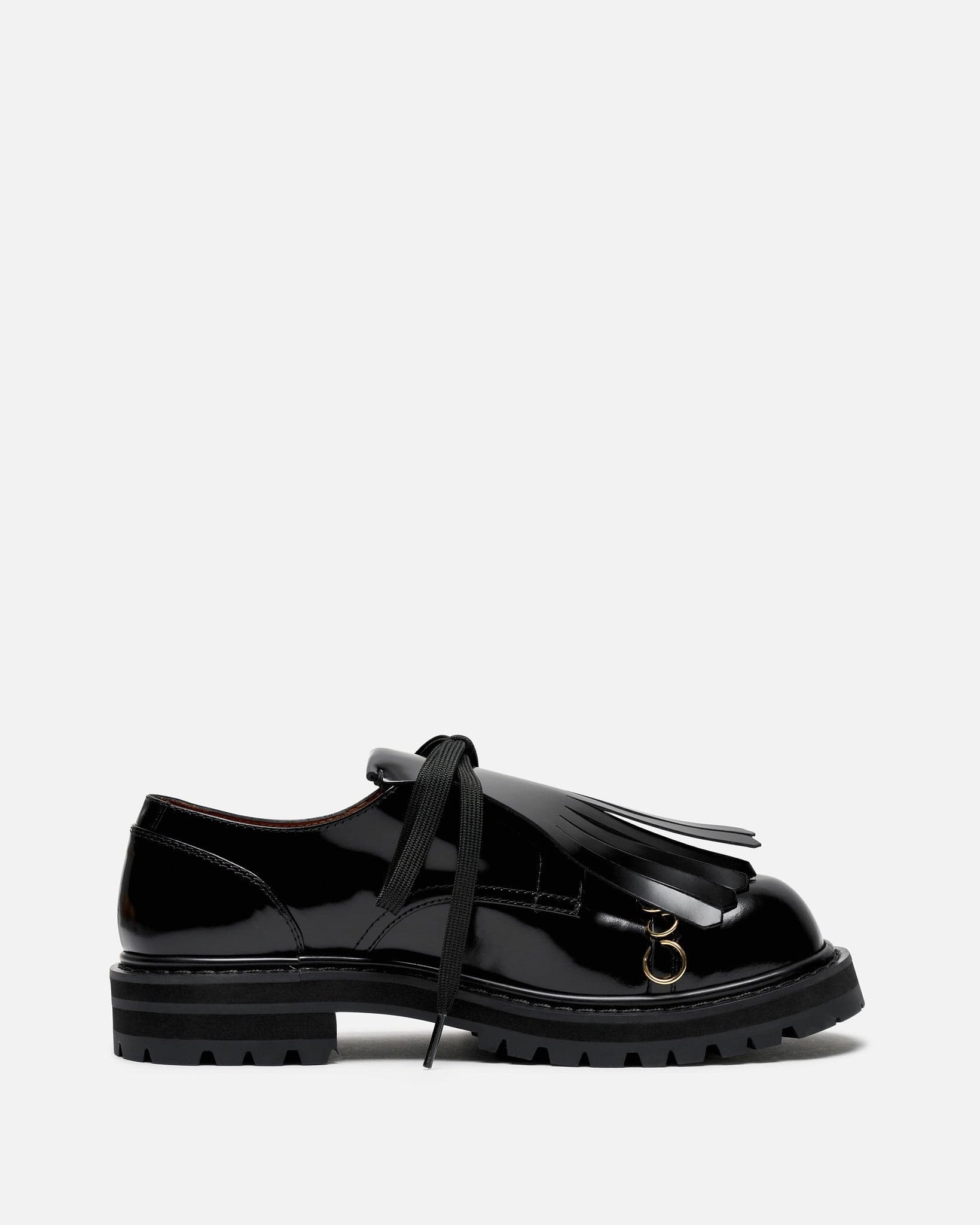 Marni Leather Dada Derby Shoe with Maxi Fringe - Black | Garmentory