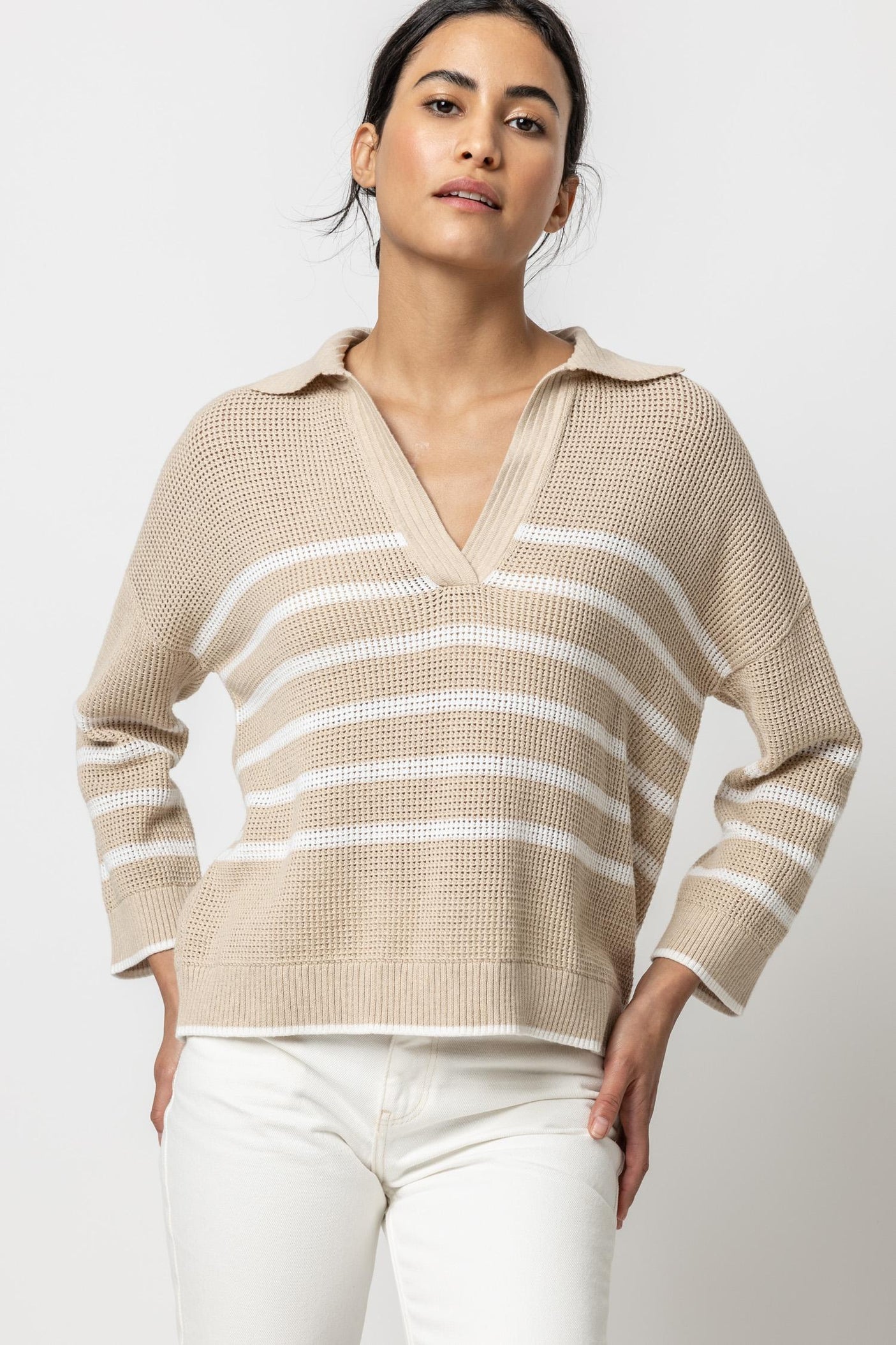 Lilla P. Textured Stripe Polo Sweater | Garmentory
